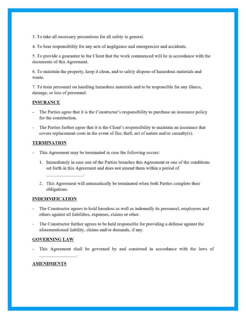 Construction Contract Agreement Template - Pdf Download - Etsy