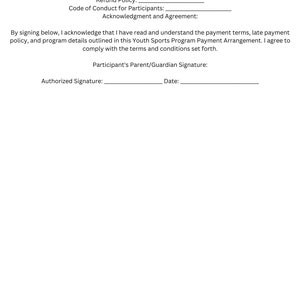 Youth Sports Program Payment Arrangement Form-template, Instant ...