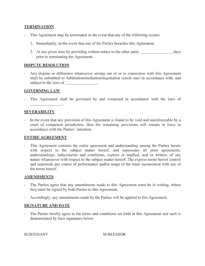 Sublease-agreement-template, Instant Download - Etsy