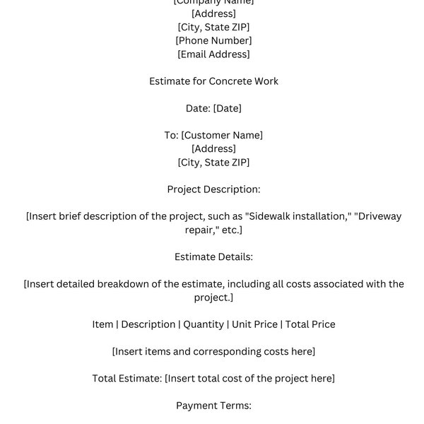 Concrete Estimate - Etsy