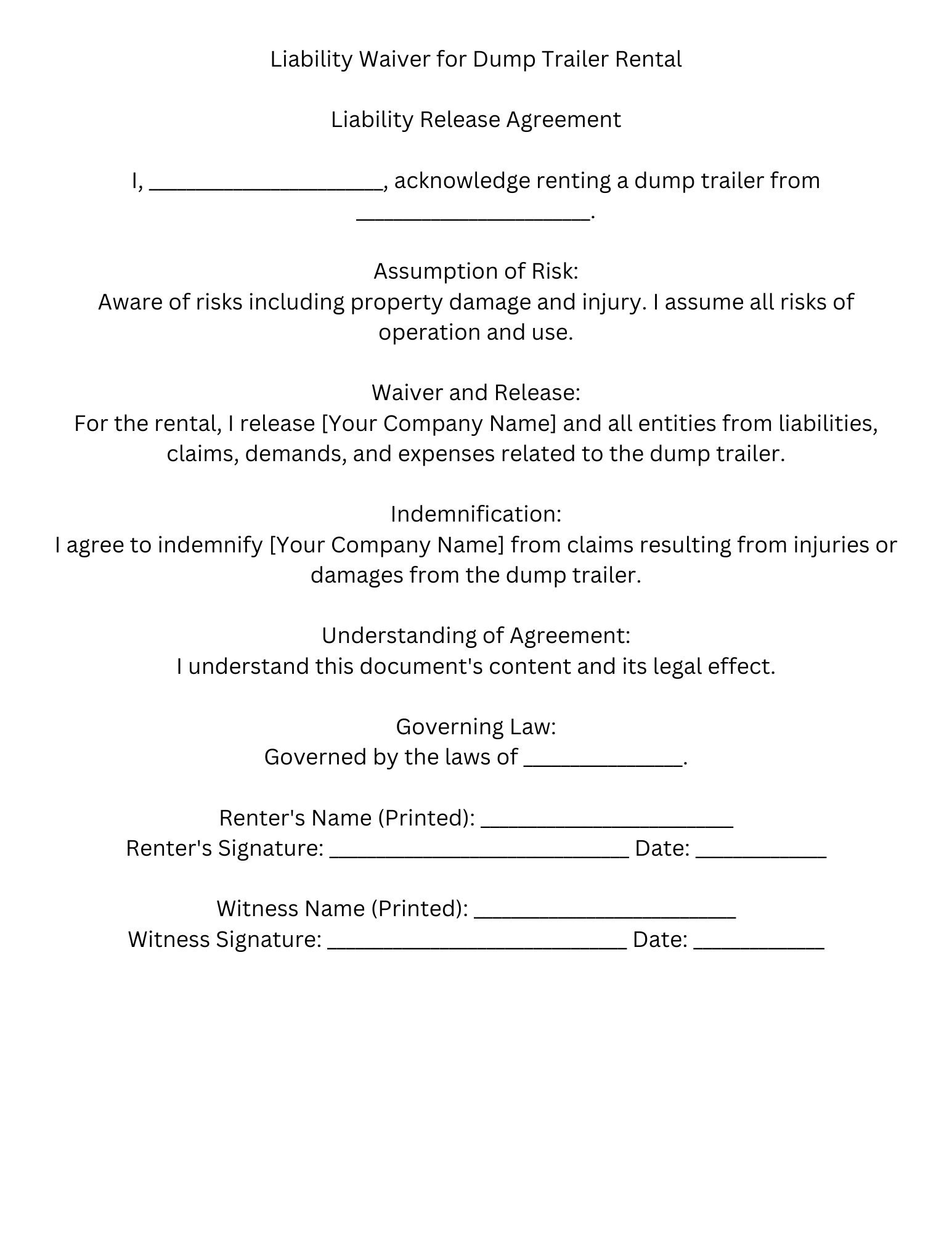 Dump Trailer Rental Liability Waiver - Etsy