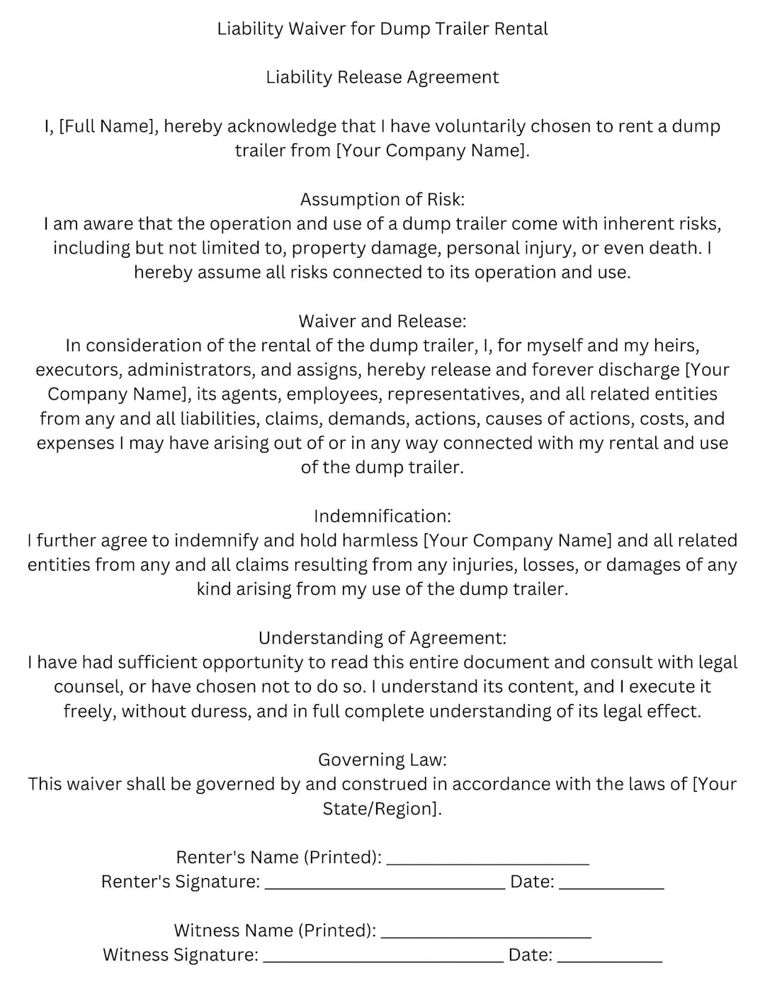Dump-trailer-rental-liability-waiver - Etsy