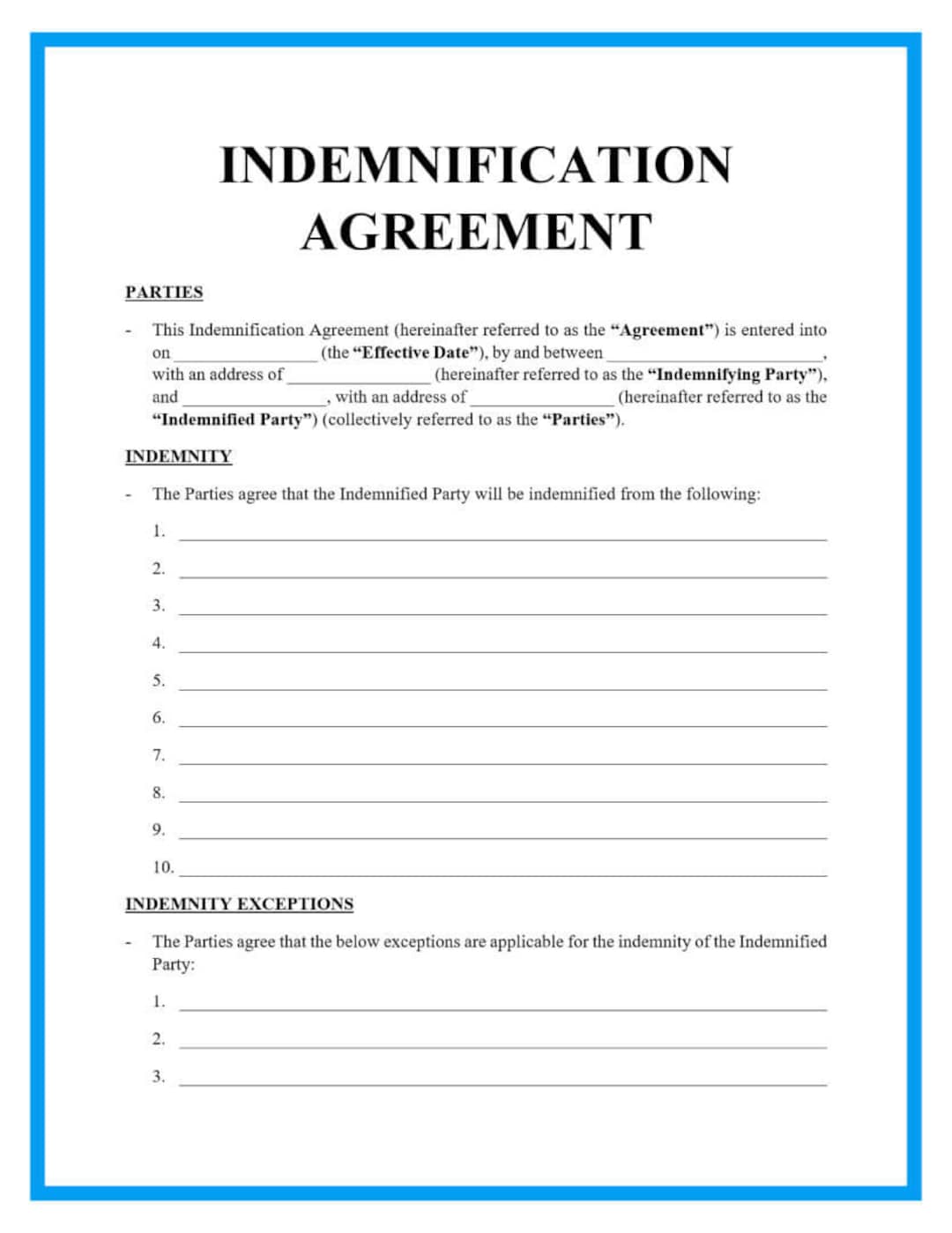 Indemnification Agreement Template - Etsy