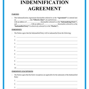 Indemnification Agreement Template - Etsy