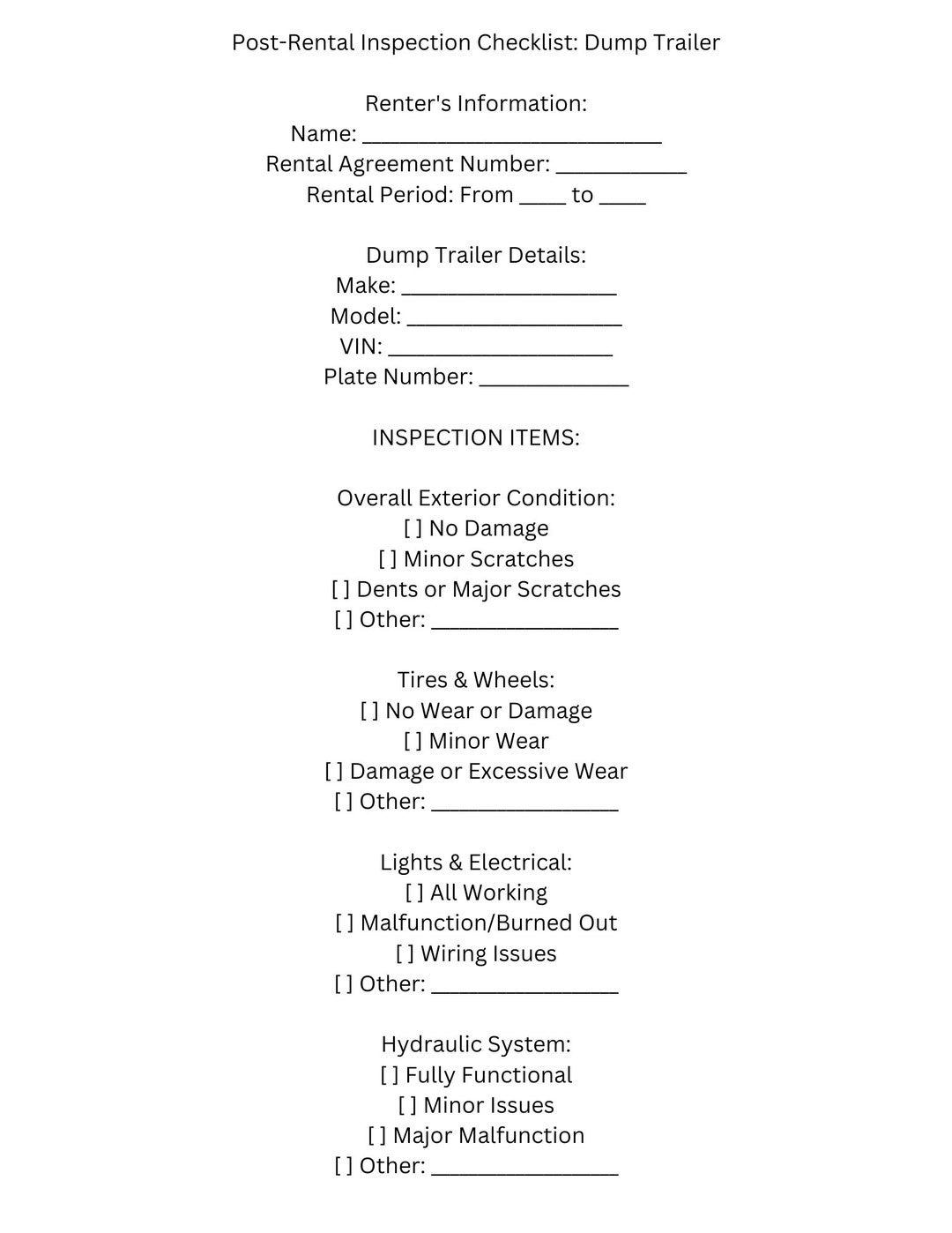 Digital Download: Post-rental Dump Trailer Inspection Checklist (2023 ...