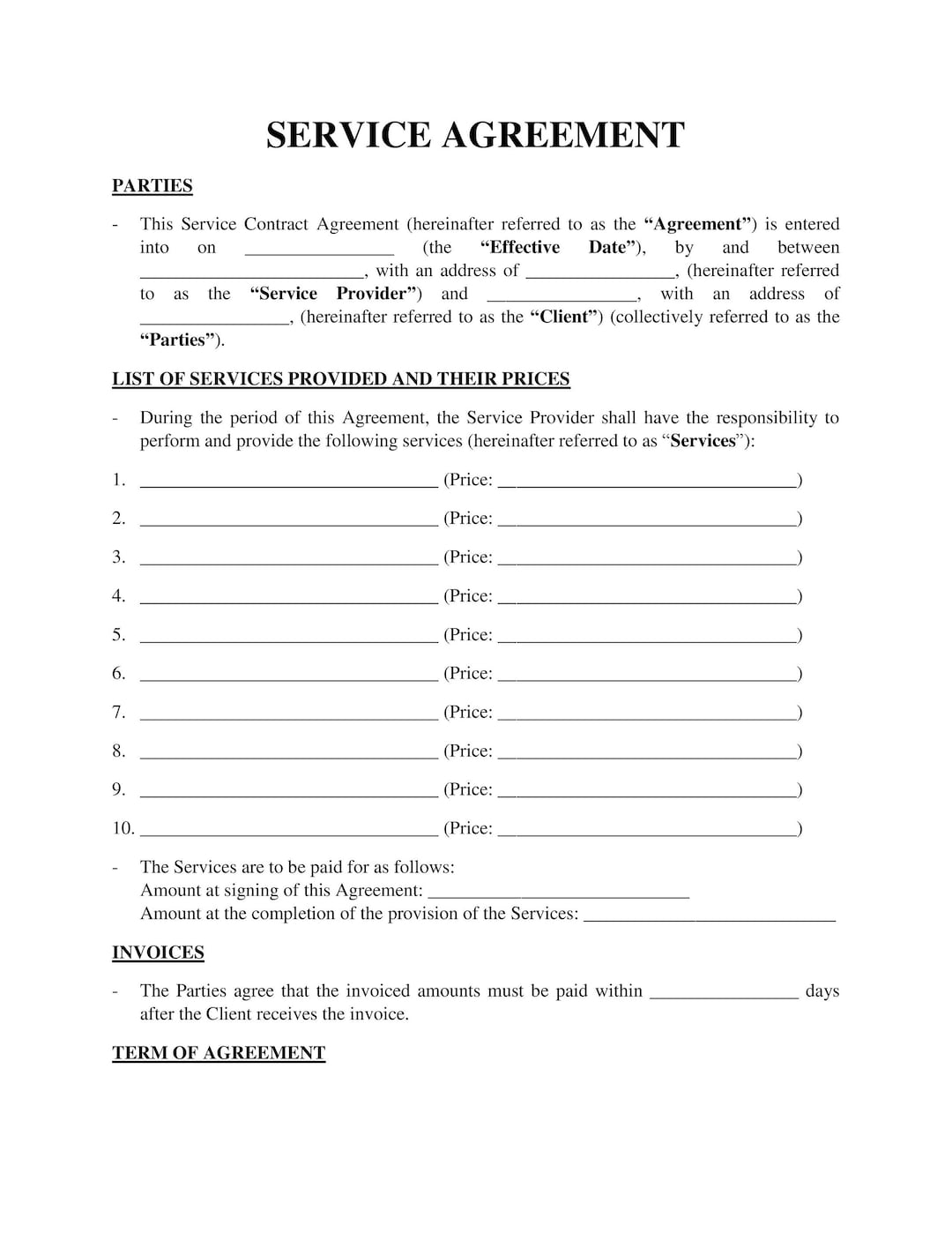 Service-contract-template, Instant Downloadable PDF - Etsy