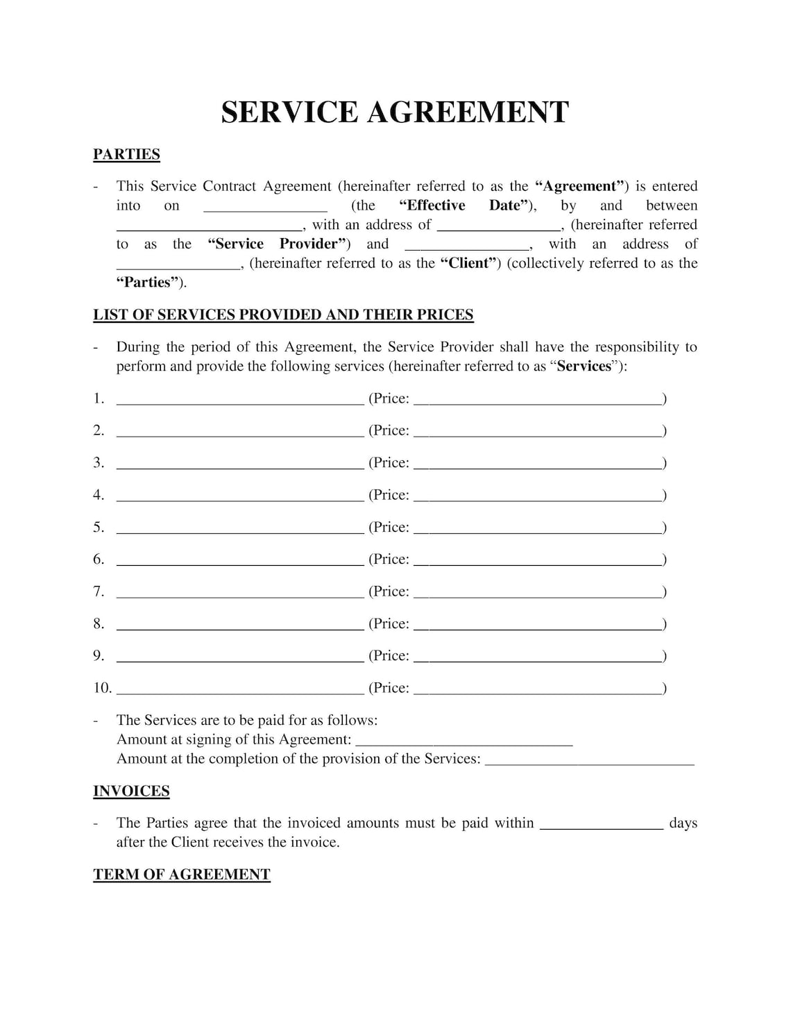 Service-contract-template, Instant Downloadable PDF - Etsy