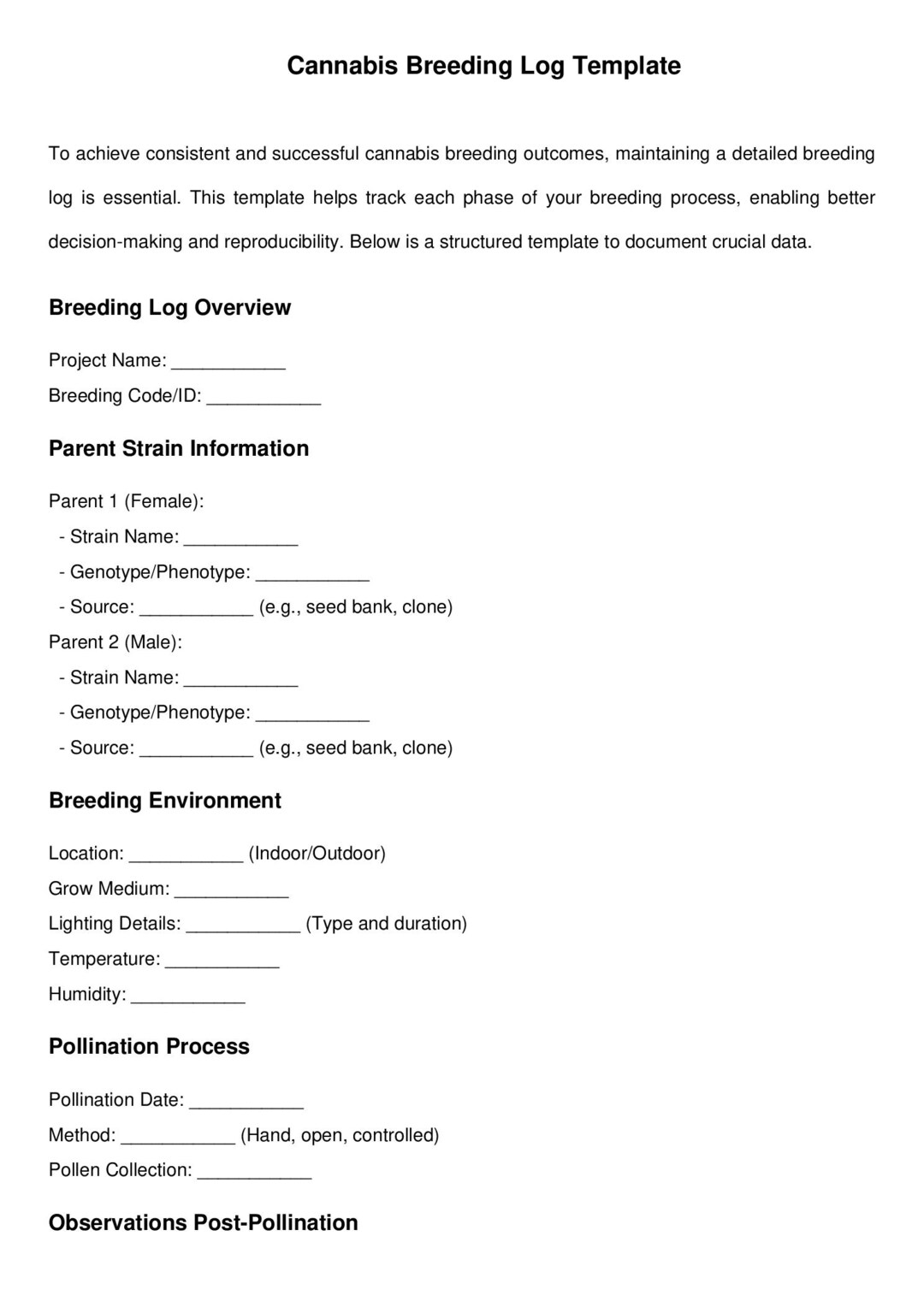 Cannabis Breeding Log Template - Track and Document Your Breeding ...