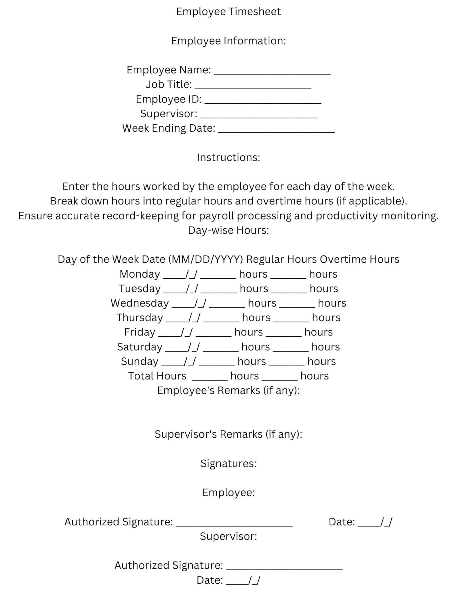 Landscaping Employee Timesheet - Fillable - Etsy