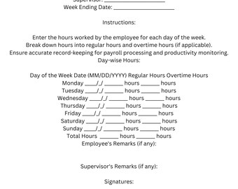 TIMESHEET CUSTOMIZABLE, Landscape, Word, Fillable Pdf, Timecard ...