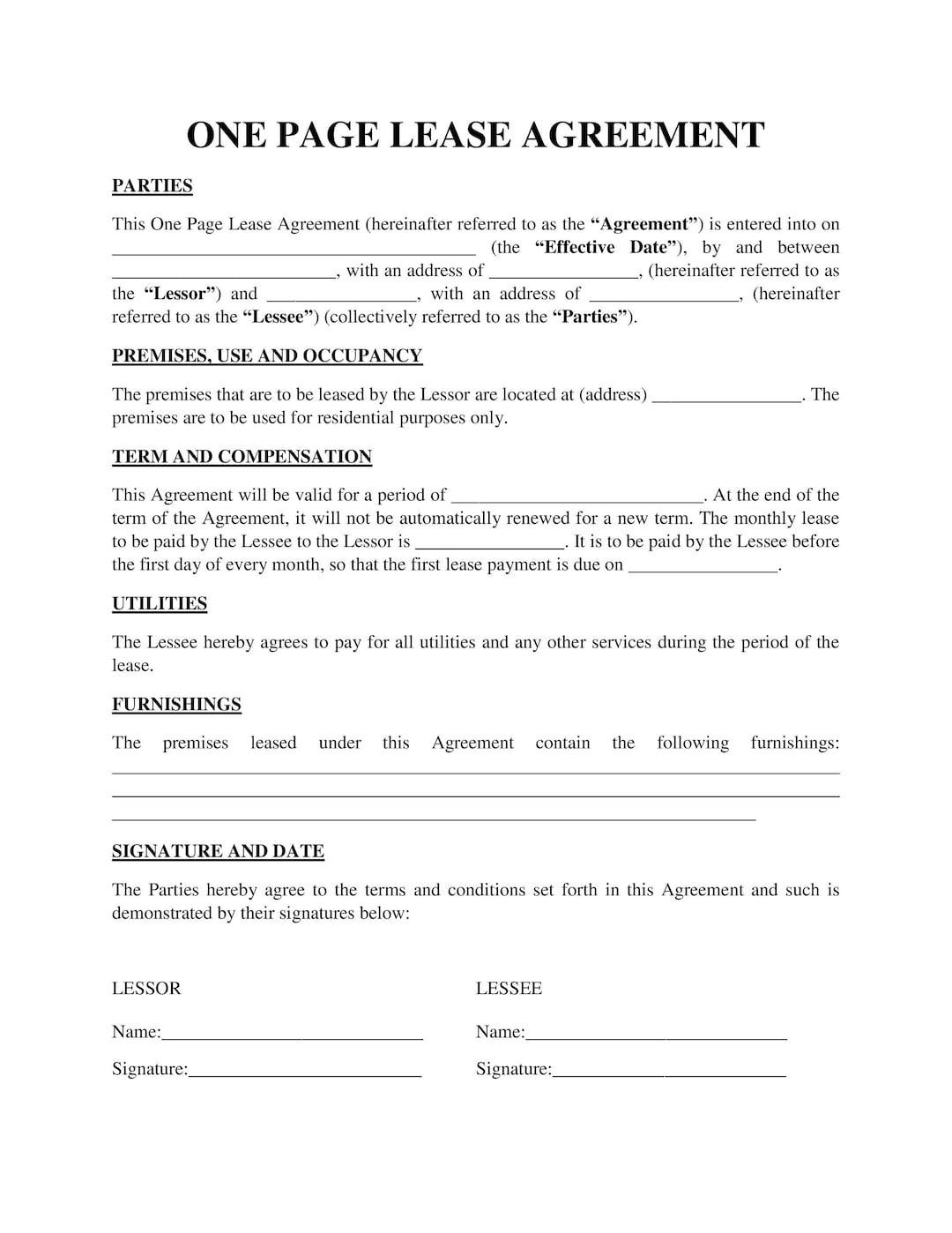One-page-lease-agreement-template - Etsy