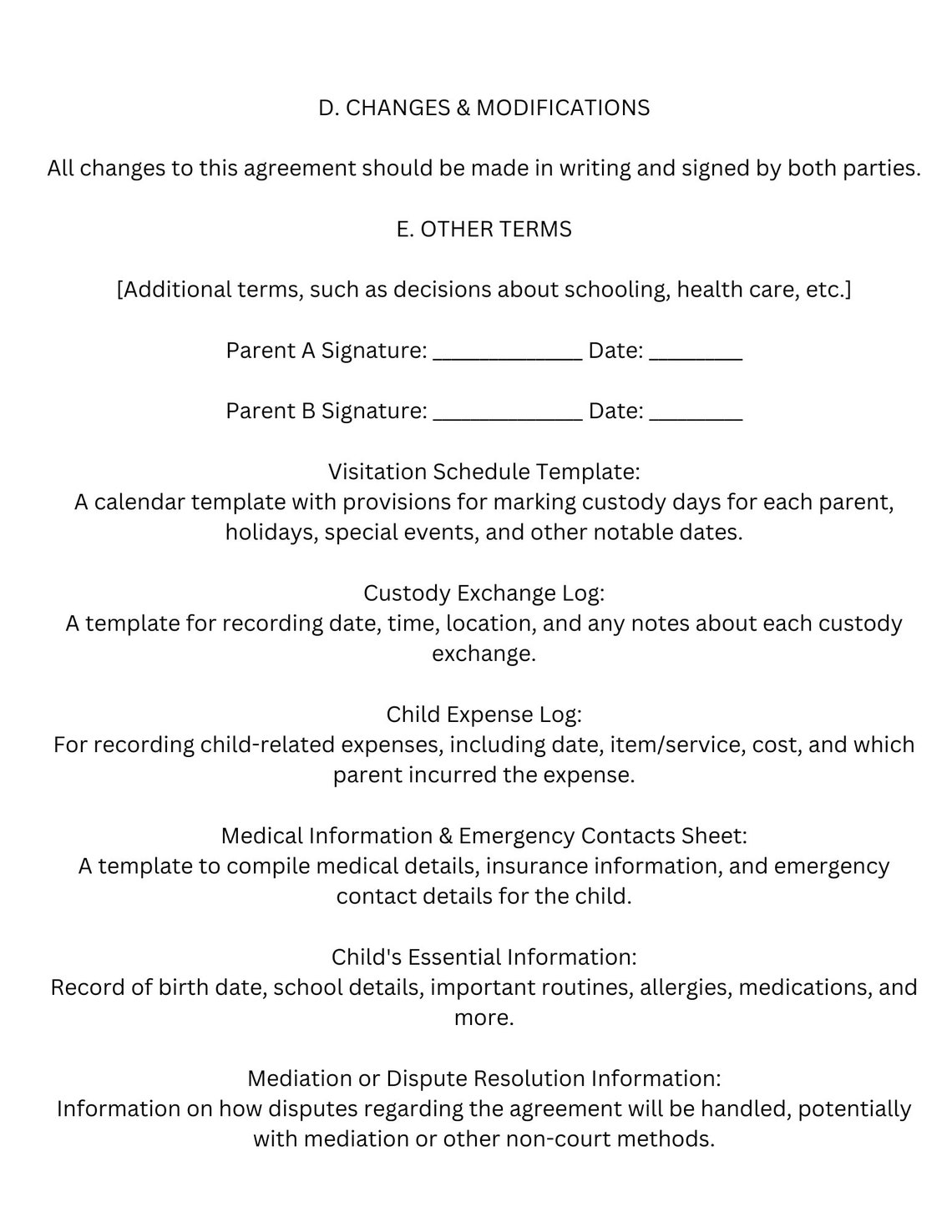 Child Custody Agreement Kit - Digital Download - Etsy