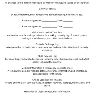 Child Custody Agreement Kit - Digital Download - Etsy