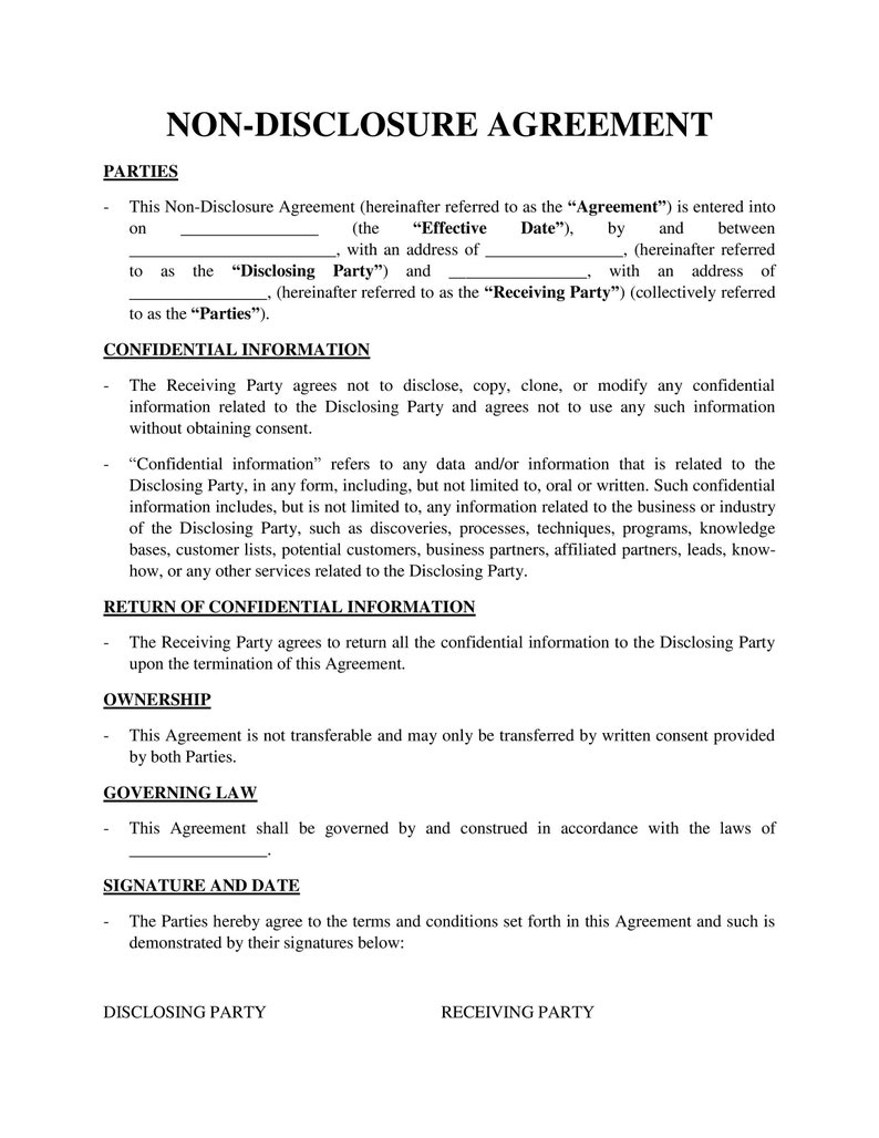 Non-disclosure-agreement-template Download - Etsy