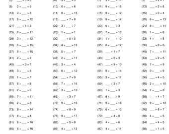 100 Fill-in-the-blank Addition Worksheets – Sums up to 20 | Printable ...