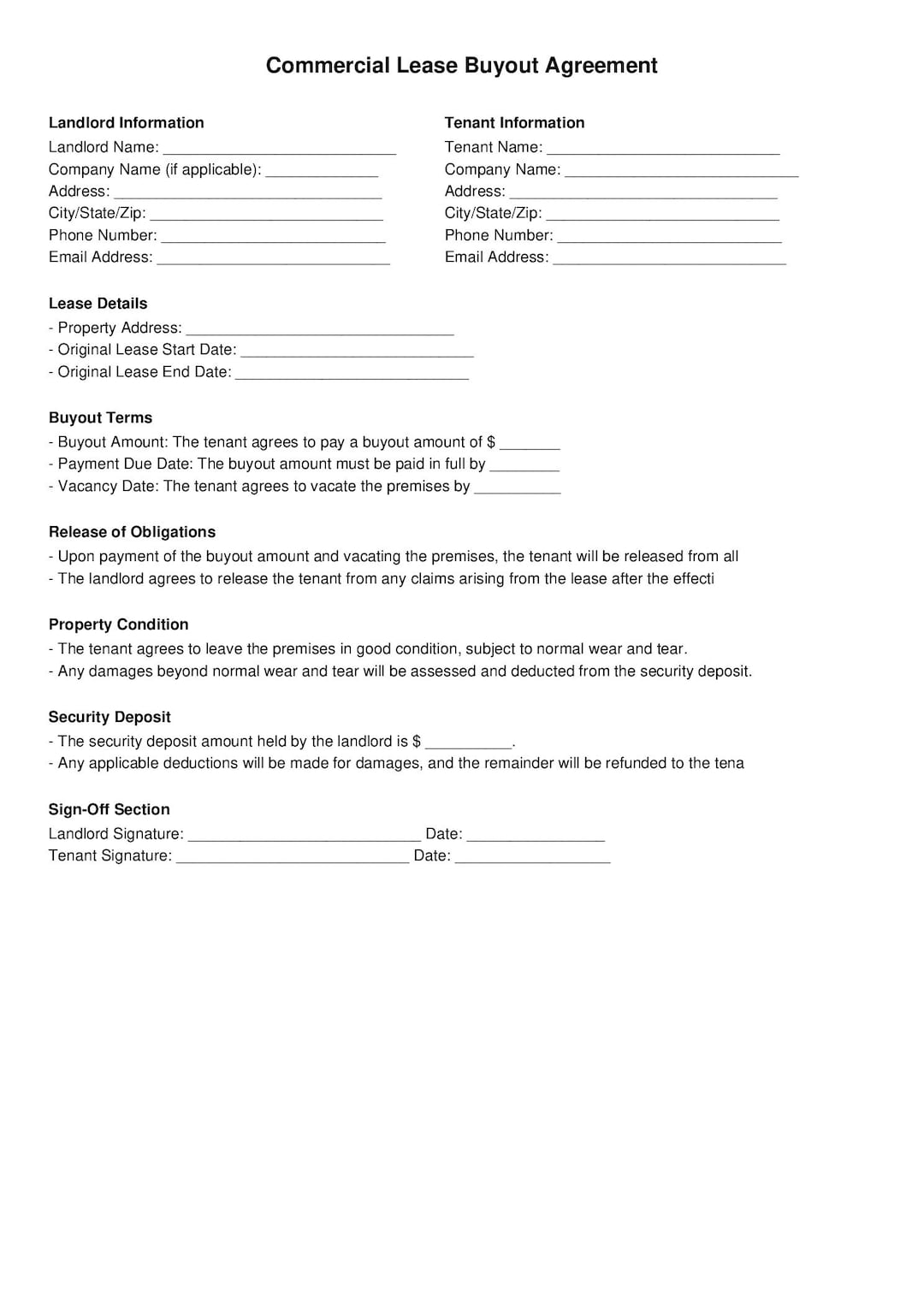 Commercial Lease Buyout Agreement | Lease Termination Contract ...