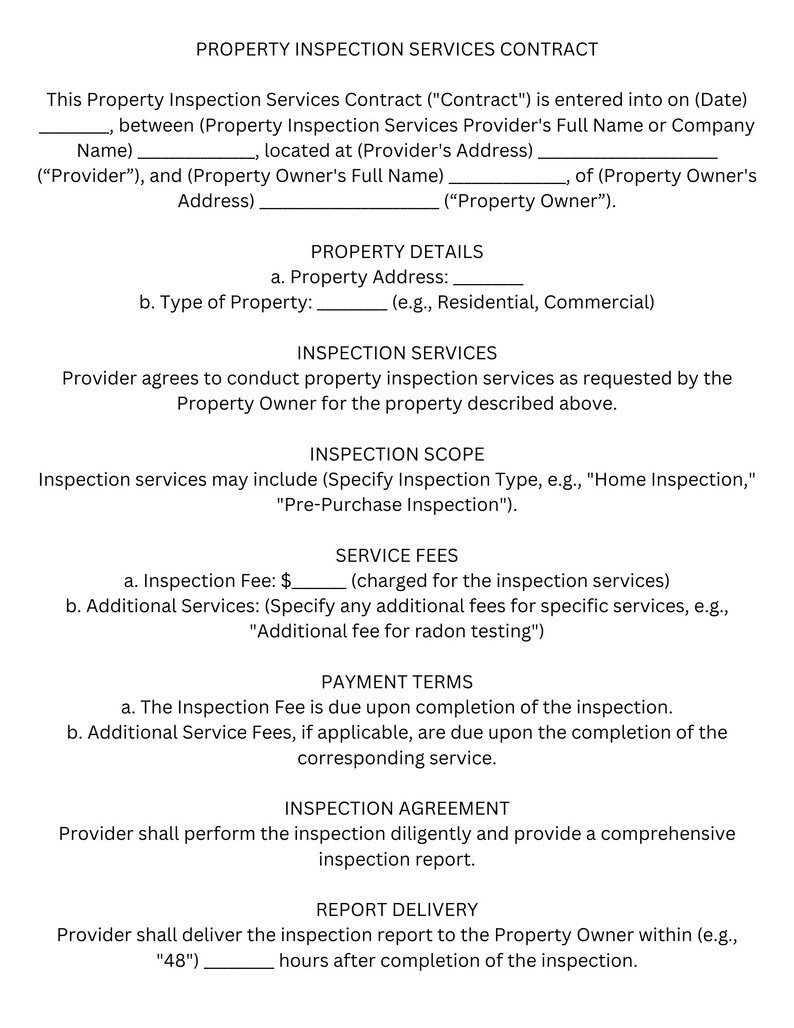 Property Inspection Services Contract Template - Etsy