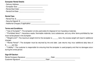 Waste Disposal Service Agreement Template, Editable Dumpster Rental ...