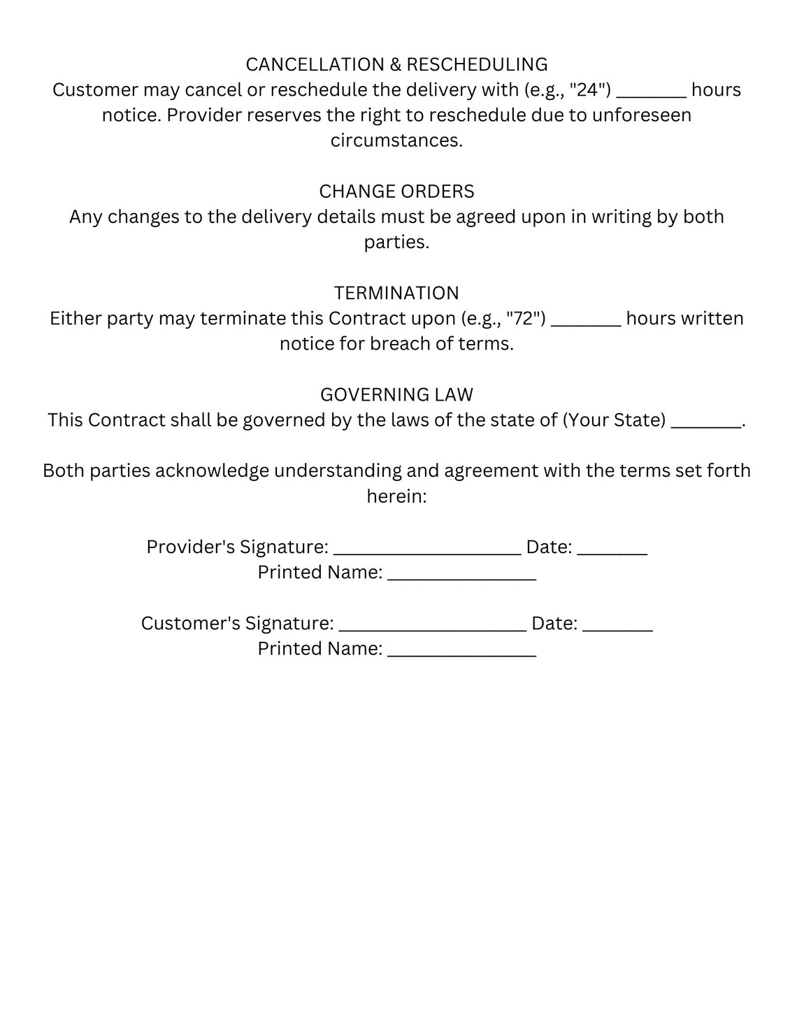 Delivery Service Contract-template - Etsy