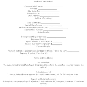 Auto Repair Contract - Etsy