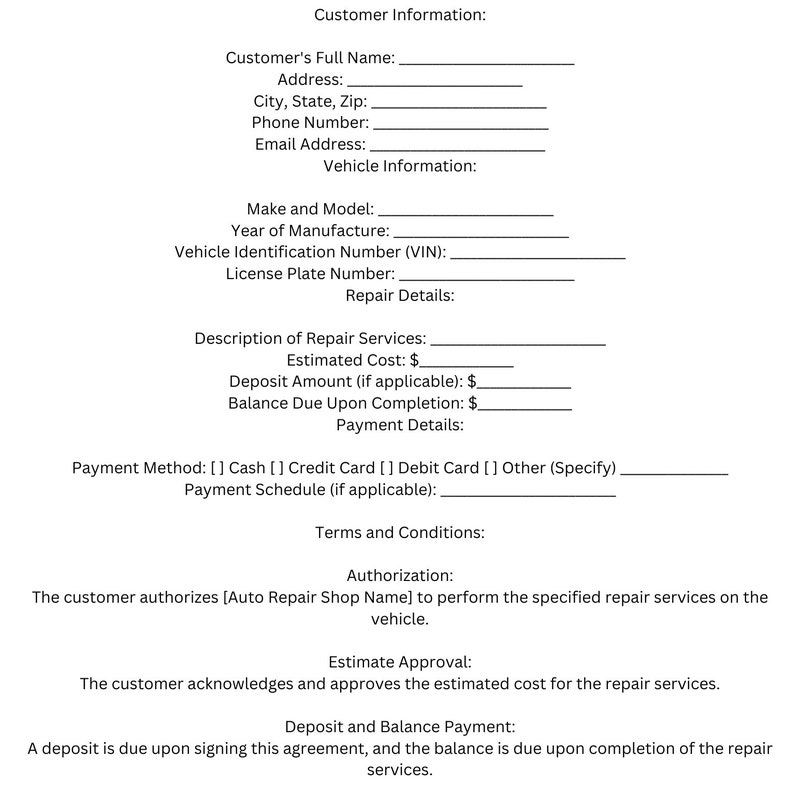 Vehicle Payment Contract - Etsy