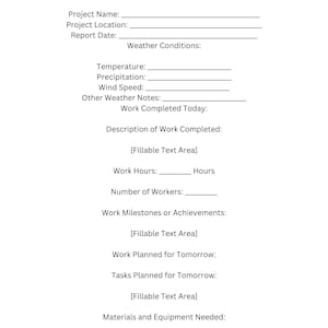 Construction Site Report Template - Comprehensive and Fillable - Etsy
