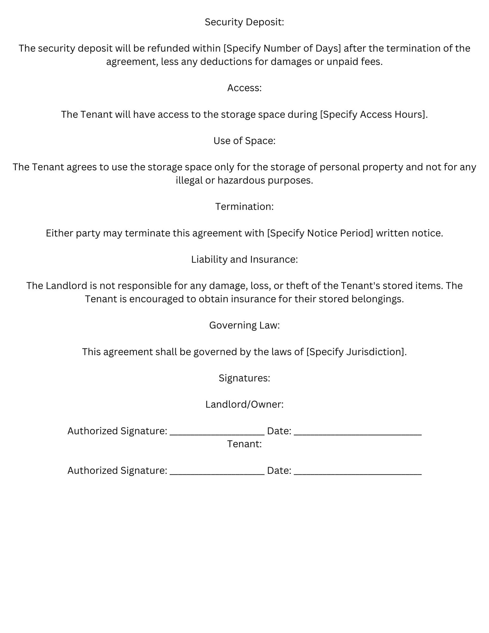 Storage Space Rental Agreement-template, Instant Download - Etsy