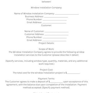 Window Installation Agreement Template Digital Download From Canva - Etsy
