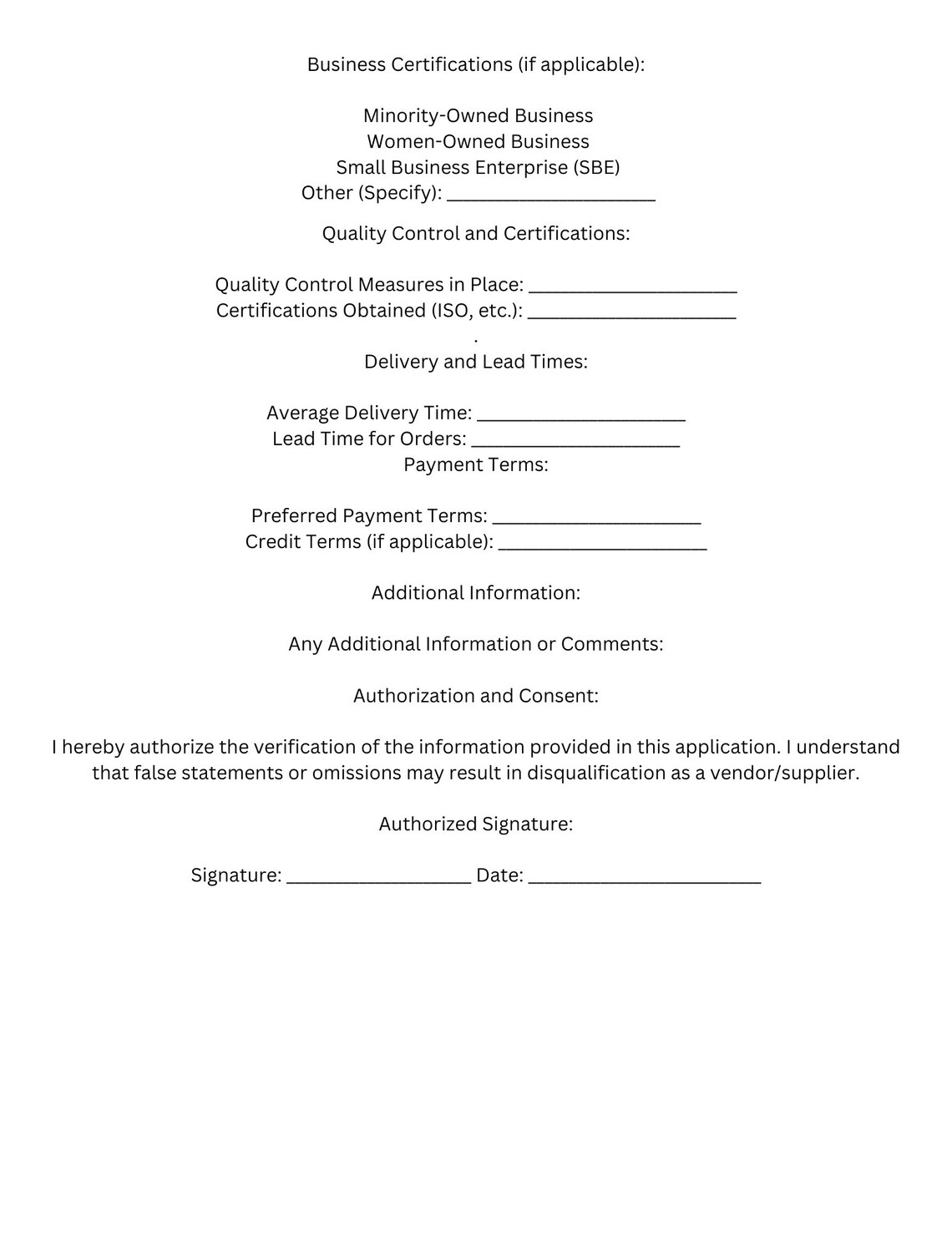 Vendor/supplier Application Form-template, Instant Download - Etsy