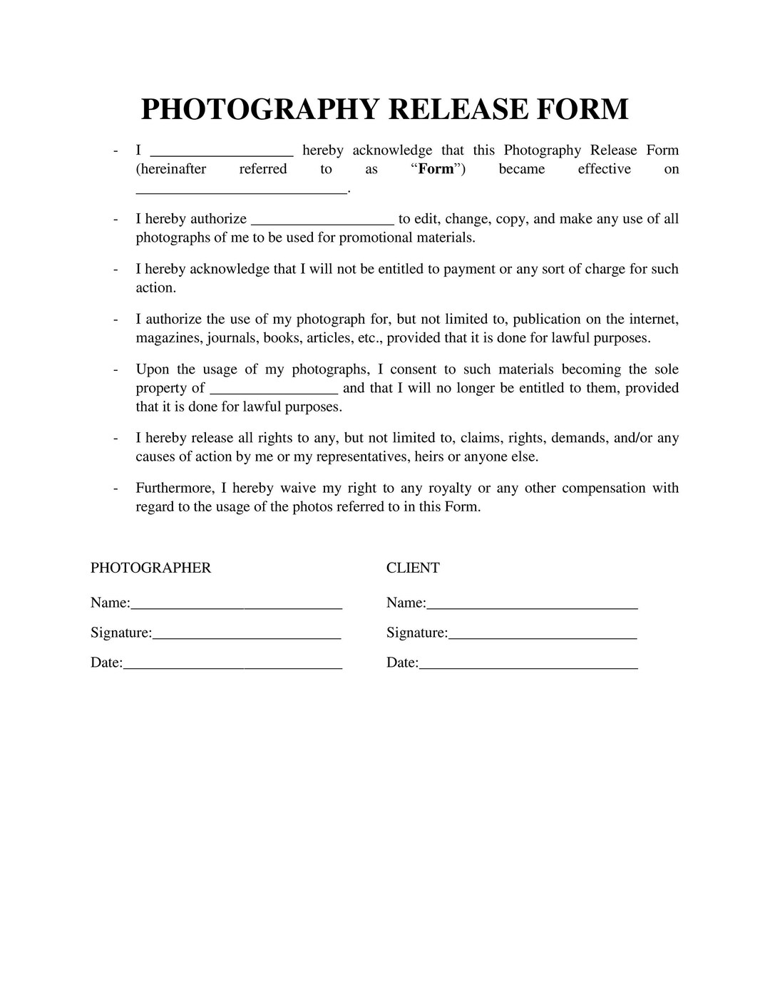 Photography-release-form-template - Etsy