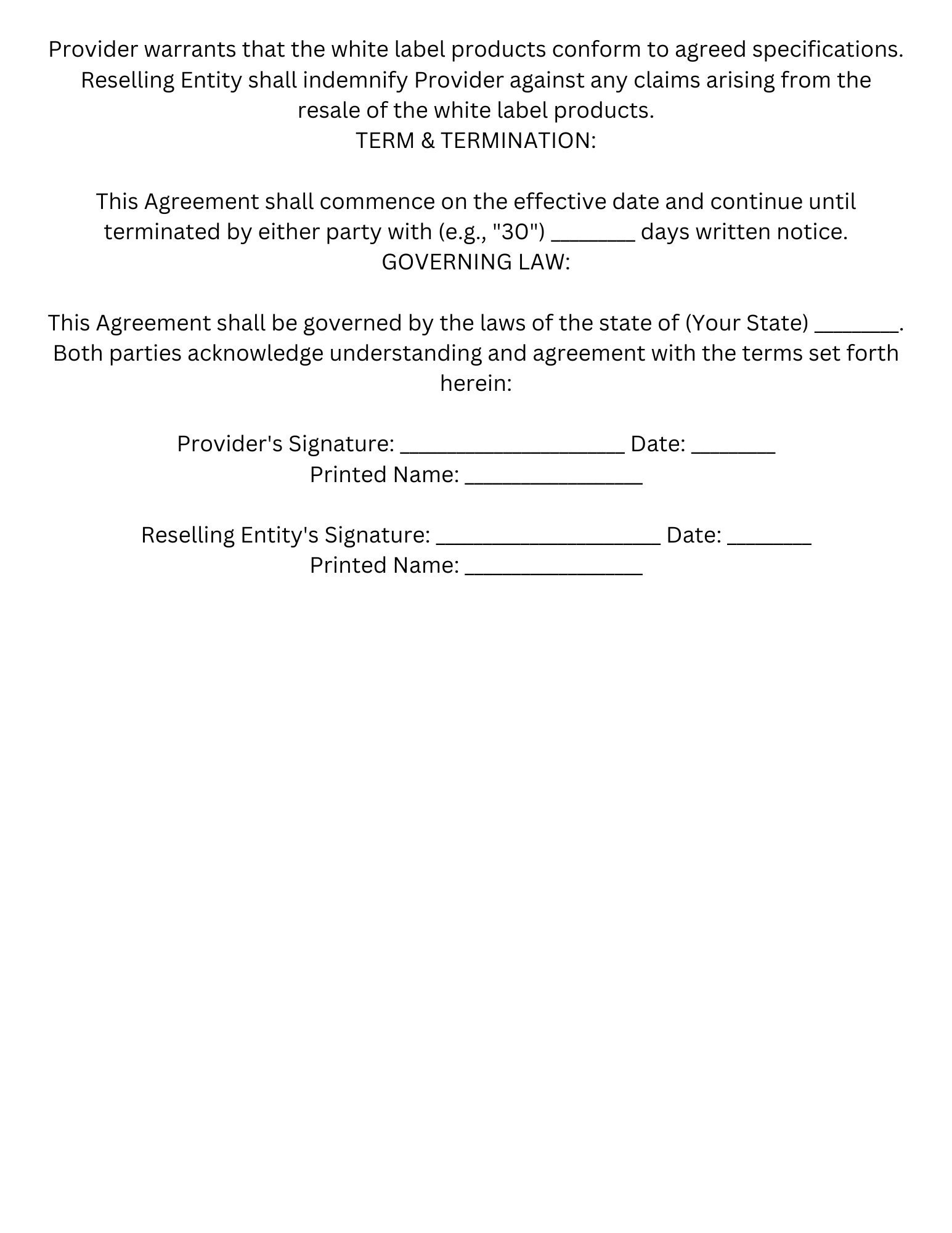 White Label Vendor Agreement Template - Etsy