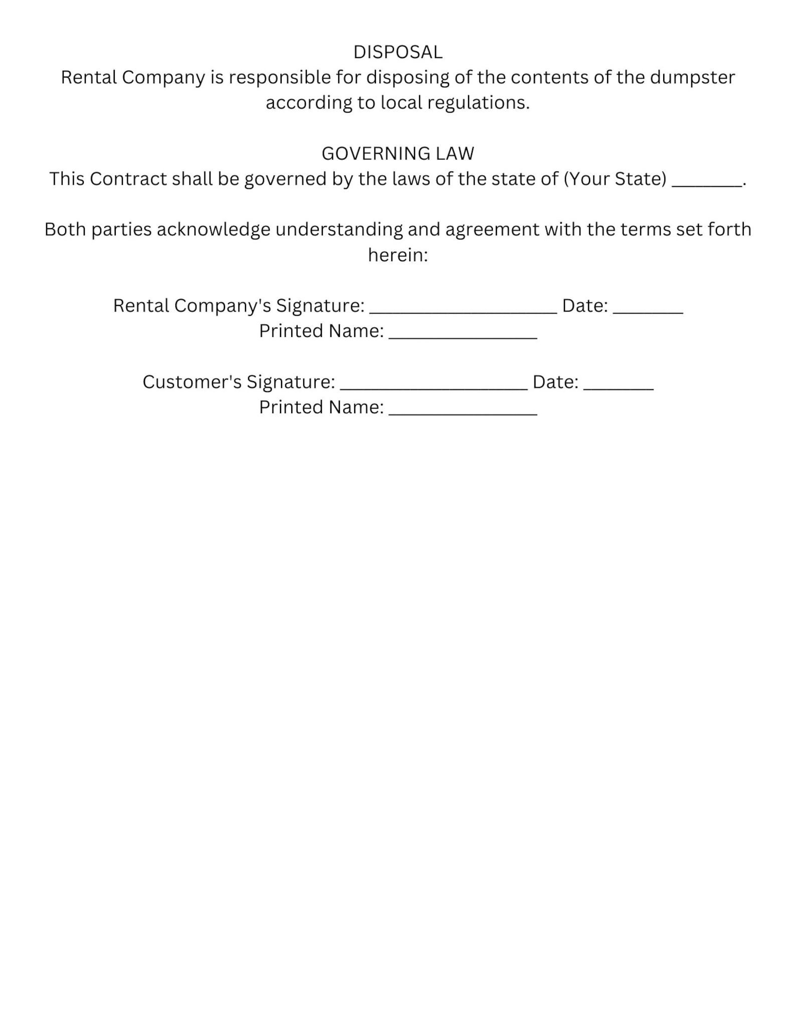 Dumpster Rental Contract Template: Digital Download - Etsy