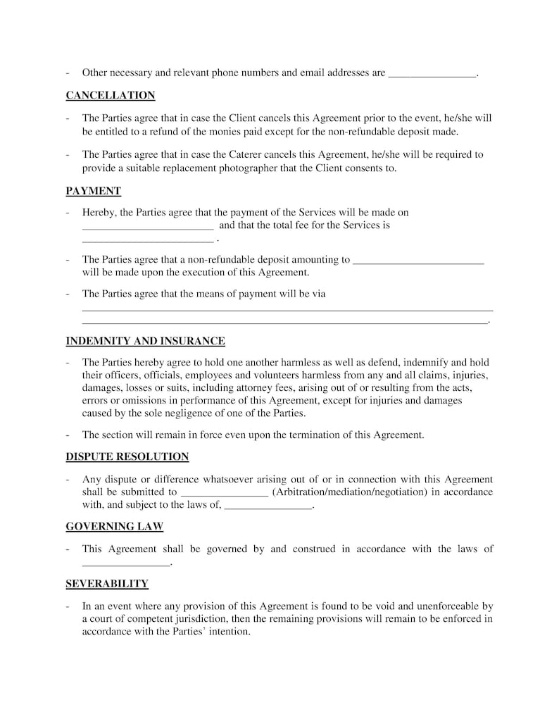 Catering-contract- Editable Pdf - Etsy