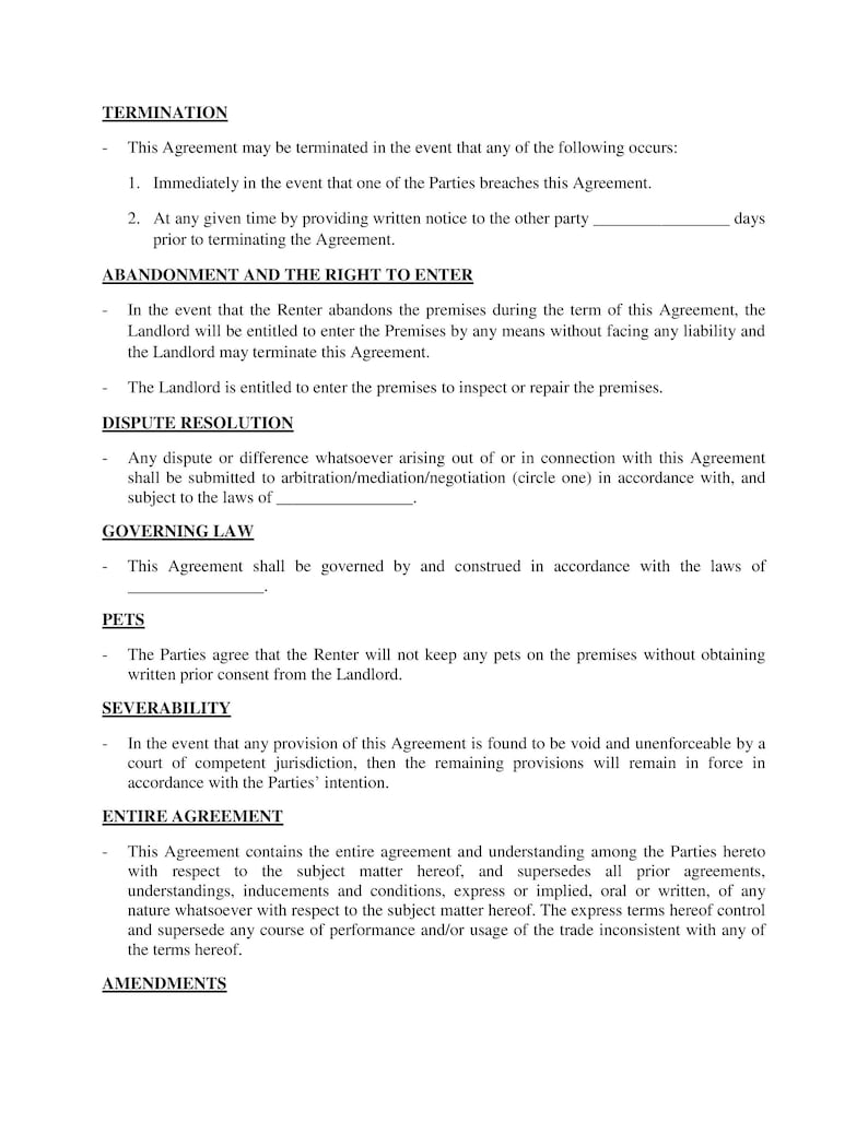 Basic-rental-agreement-template, Pdf Download - Etsy