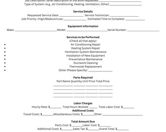 HVAC Service Work Order Template - Etsy