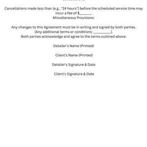 Mobile Detailing Service Agreement Template Digital Download: - Etsy