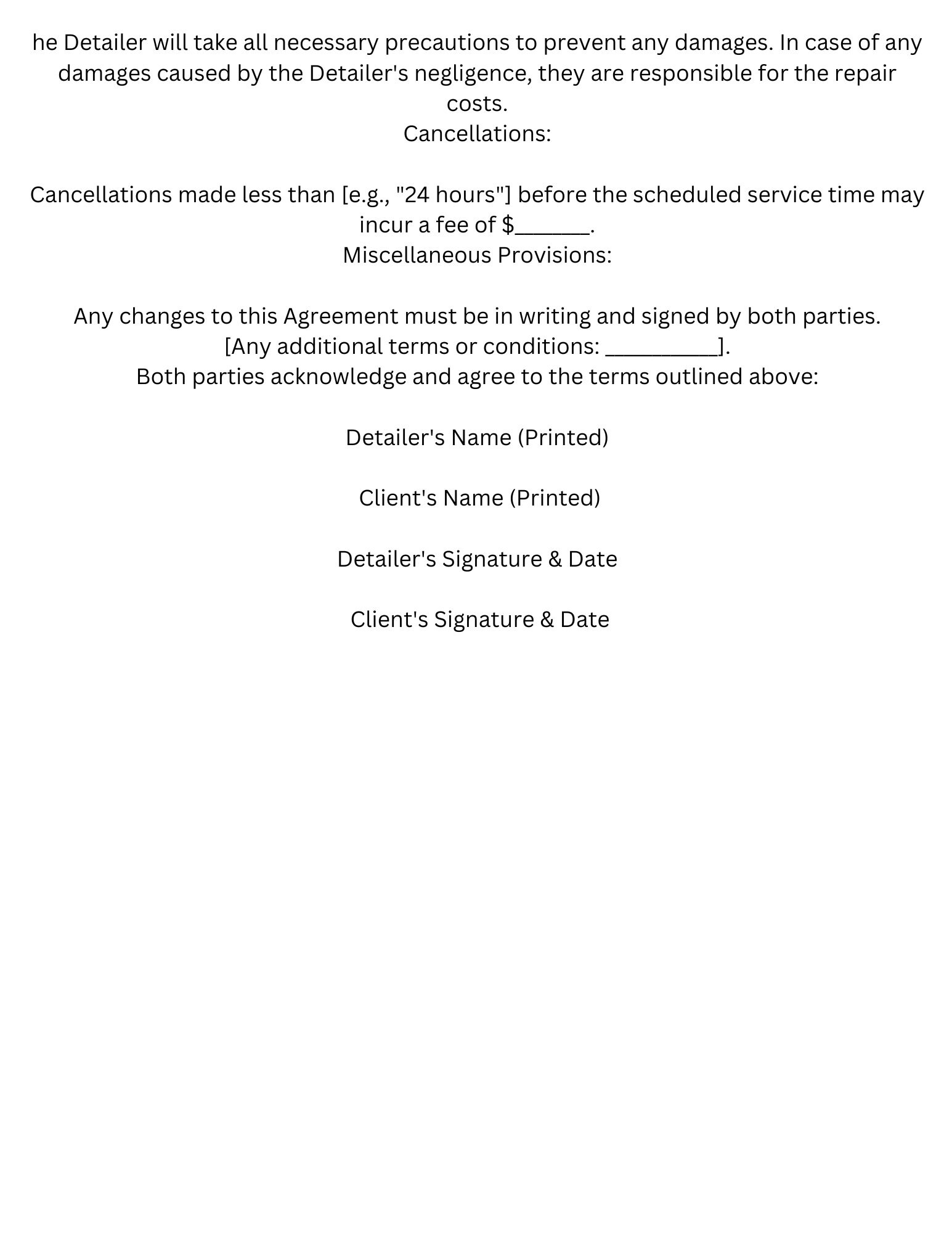 Mobile Detailing Service Agreement Template Digital Download: - Etsy