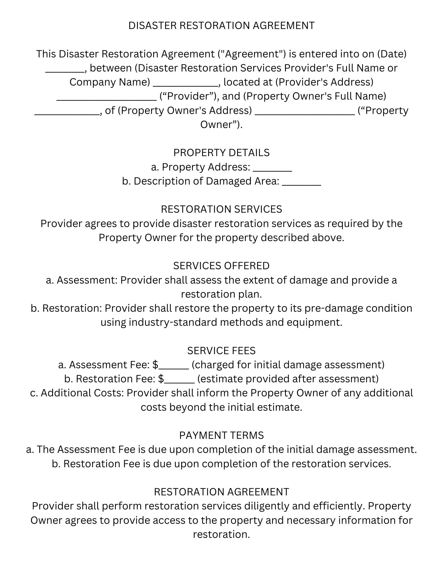 Disaster Restoration Agreement Template - Etsy