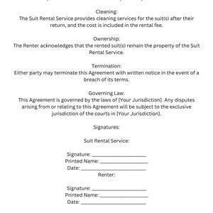 Suit Rental Agreement Template - Etsy