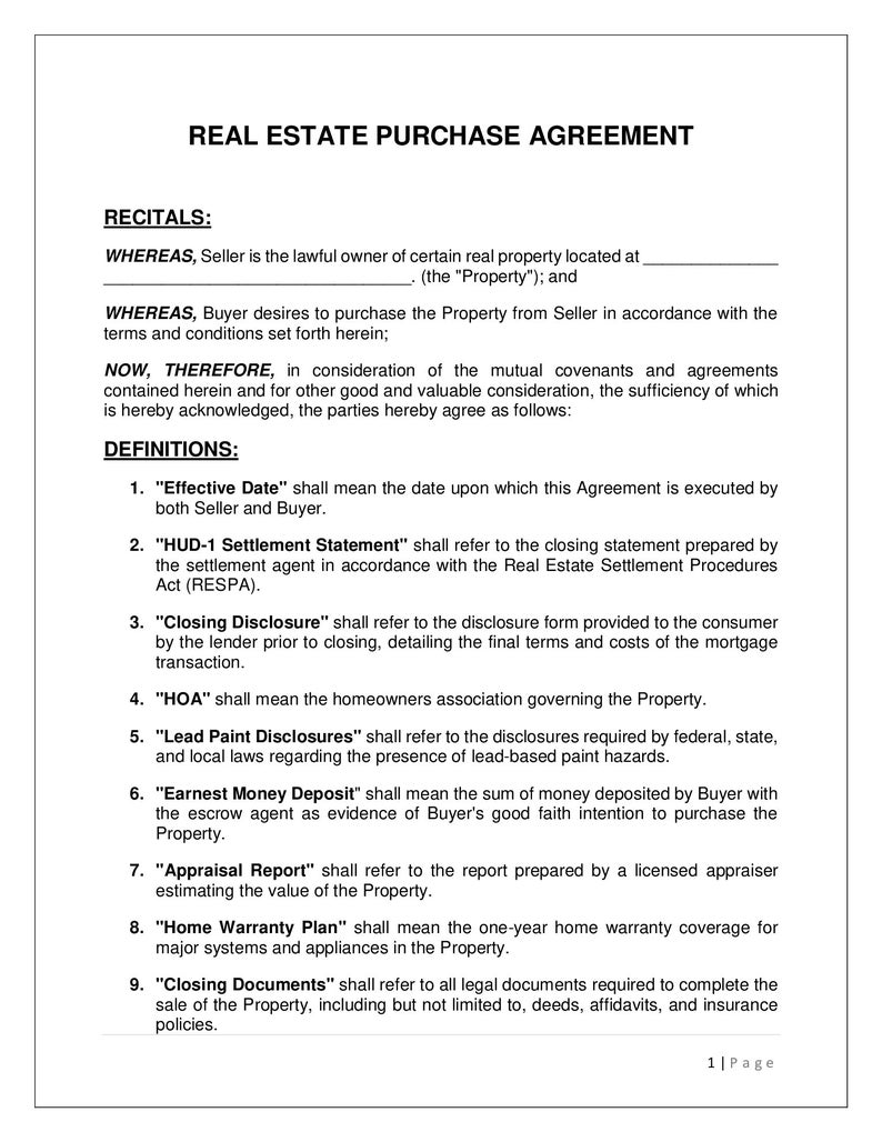 Comprehensive Real Estate Purchase Agreement - 4 Pages, Instant ...