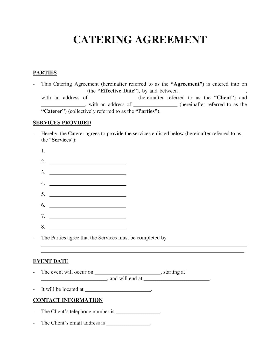Catering-contract- Editable Pdf - Etsy