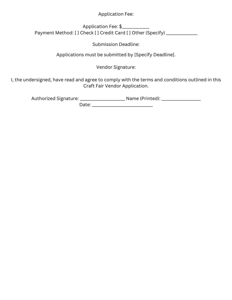 Craft Fair Vendor Application Form-template - Etsy
