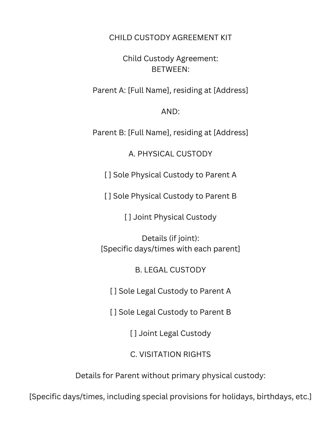 Child Custody Agreement Kit - Digital Download - Etsy