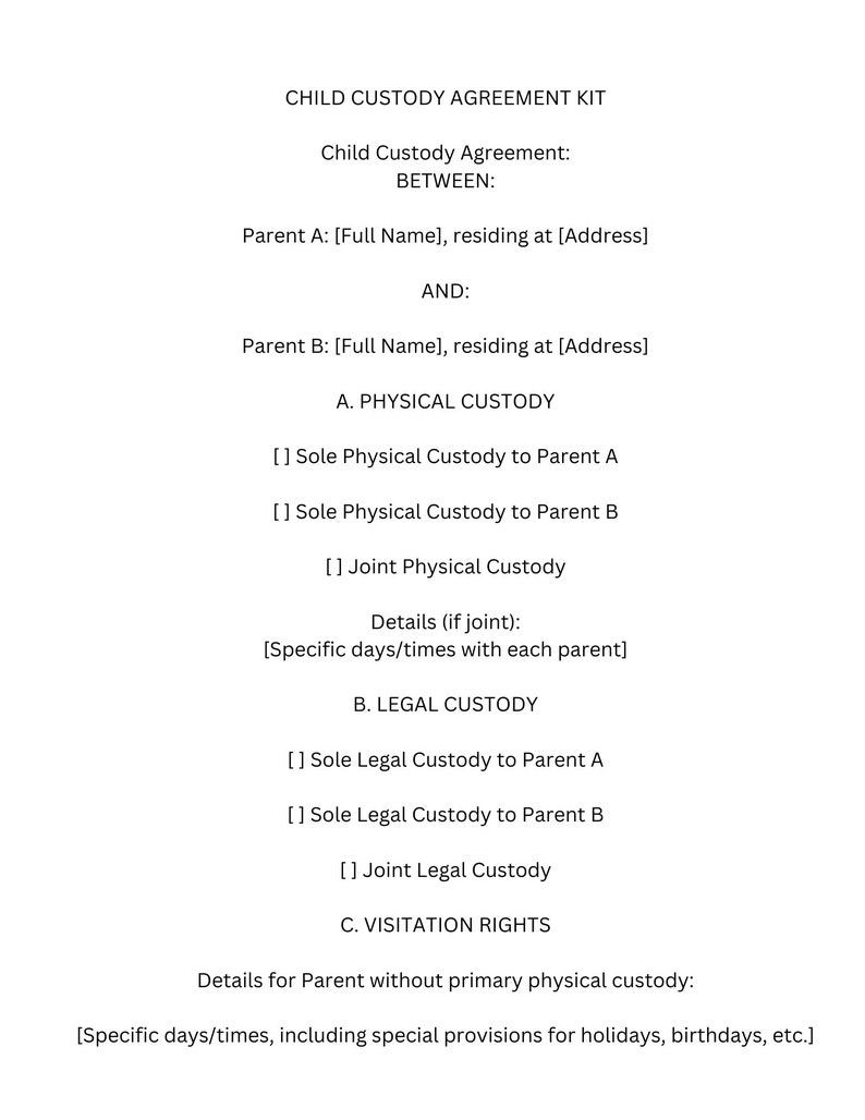 Child Custody Agreement Kit - Digital Download - Etsy