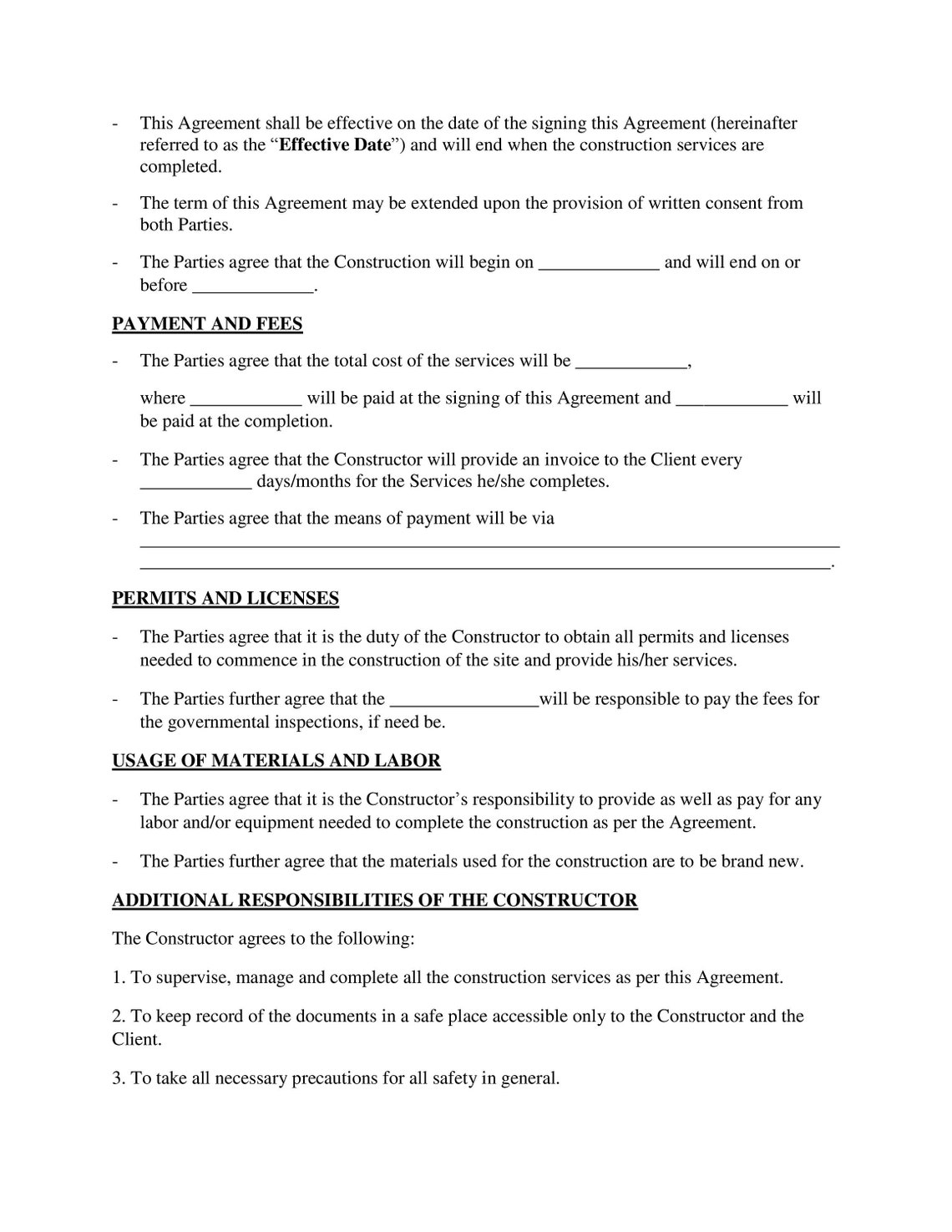 Construction-contract Template, PDF Download - Etsy