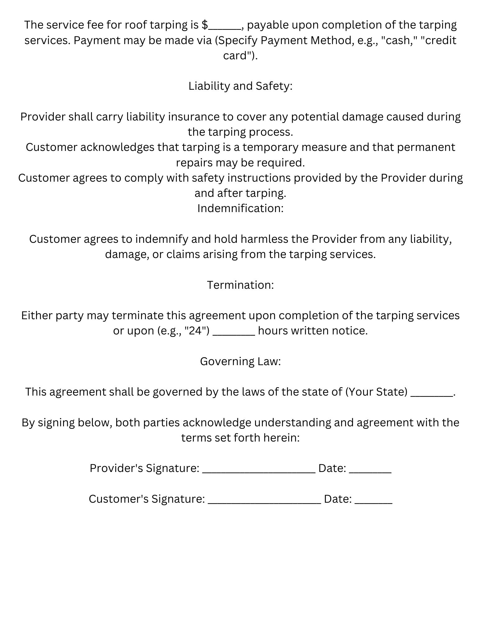 Roof Tarping Form Template- PDF Download - Etsy