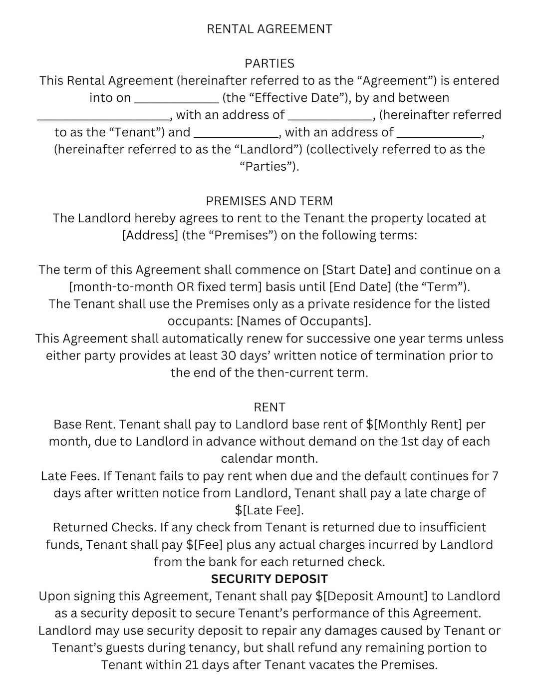 Rental Agreement Form Template-canva PDF Download - Etsy