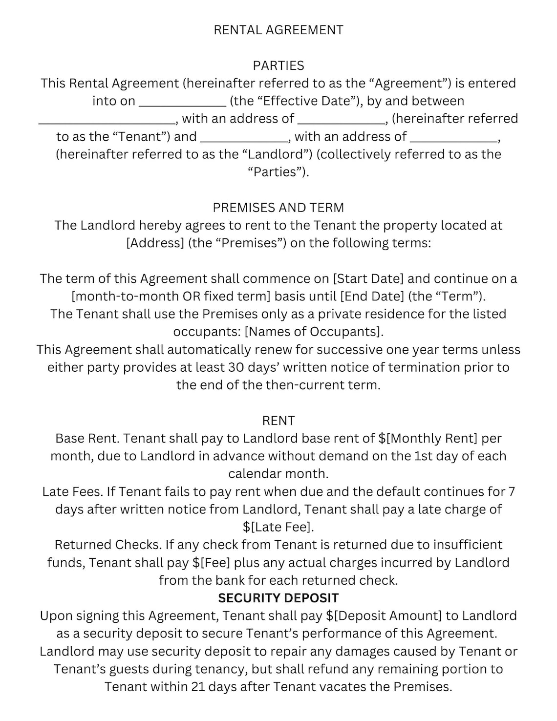 Rental Agreement Form Template-canva PDF Download - Etsy