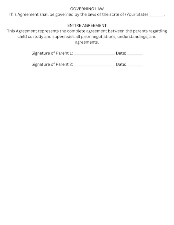 Legal custody agreement store