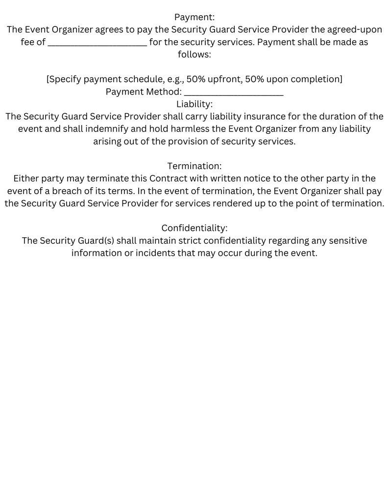 Event Vending Security Guard Contract Template - Etsy